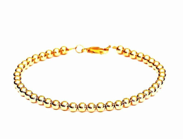 14k Gold Bead Bracelet 4mm for Men and Women